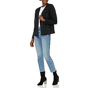 The Drop Women's @caralynmirand Long Sleeve Knit Moto Jacket, Black, M