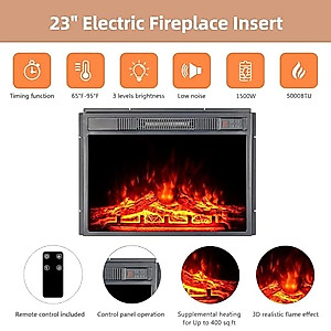 Fireplace TV Stand, Modern Entertainment Center with 23" Electric Fireplace Remote Control for TVs Up to 65", Farmhouse Console Table Barn Door Storage Cabinet for Living Room, Antique White&Rustic