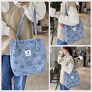Cessfle Preppy Cute Face Tote Bag, Corduroy Tote Bag Aesthetic Cute Tote Bags Handbag Shoulder Bags Trendy Stuff