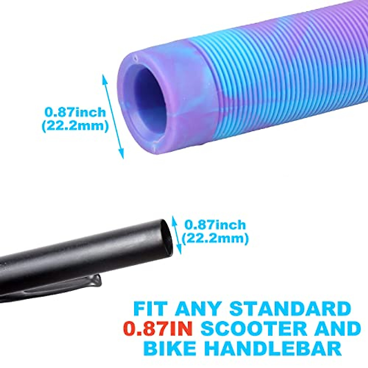 Kutrick Handle Bar Grips 145mm Soft Flangeless Longneck Grips for Pro Stunt Scooter Bars and BMX Bikes Bars (Purple/Blue)