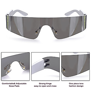 Crazy Feng Rimless Futuristic Wrap Around Sunglasses Women Men,Cyberpunk Visor Sunglasses Shades Colorful Fashion Eyeglasses (Sliver Sunglasses)