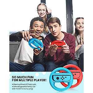 VOYEE Steering Wheel Compatible with Nintendo Switch Wheel, Family Use Accessories Compatible with Switch JoyCon Controllers, 2 Pack (Blue and Red)