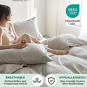 pinéllia 100% Linen Duvet Cover Set, Queen Duvet Cover Linen Bedding Set 3pcs (1 Duvet Cover, 2 Pillowcases) with Button Closure, Breathable Soft Bed Set for Hot Sleepers, Natural