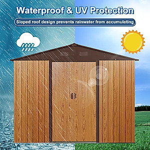 10 x 8 FT Outdoor Storage Shed, Metal Garden Shed with Floor Frame, Large Tool Shed Outdoor Storage with Lockable Sliding Doors & Air Vents, Storage House Waterproof for Backyard, Lawn, Coffee