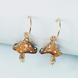 Just Follow Mushroom Shape Pendant Dangle Earrings Sweet Fresh Mushroom Drop Earrings Colorful Mushroom Charm Earrings for Women (Mushroom Shape Pendant Dangle Earrings-Gold)