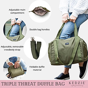 KEDZIE Triple Threat Foldable Duffle Shoulder Bag for Women with Adjustable Removable Shoulder Strap - Black