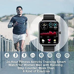 Choiknbo Smart Watch,IP68 Waterproof Fitness Tracker Smart Watch for Men/Women with Replace Strap,1.7“ Full Touch Screen Call Receive/Dial Sleep/Heart Rate Monitor for Android Phones (Black+Black)