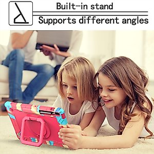 Galaxy Tab S8 Plus Case/Galaxy Tab S7 FE 5G Case Kids/Tab S7 Plus Case 12.4" SM-T738, Dteck Shockproof Case with 360°Swivel Kickstand Case for Samsung Galaxy Tab S8+/Tab S7 FE/Tab S7+, Rainbow & Rose