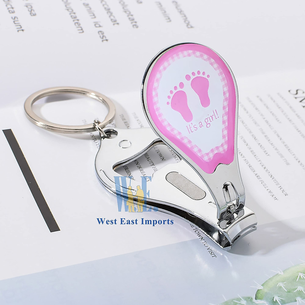 Baby Shower Pink Girl Keychain Favors (12 PCS) Nail Clipper and Bottle Opener Party Gift for Guest