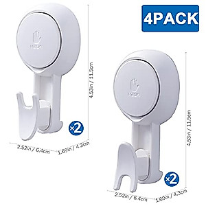 VELMADE Shower Suction Cup Hooks 4 Pack, Heavy Duty Towel Hanger for Shower, Wall Mounted Strong Hanging Suction Cup Hooks No Drilling, Removable Suction Cup Hooks Waterproof, White