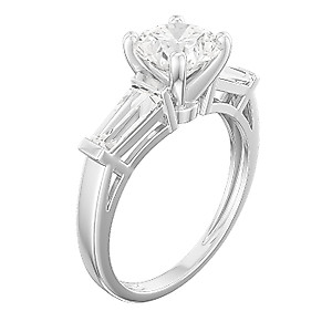 PRSTANI 10K White Gold Tapered Baguette Side Stones 1CT Simulated Round Brilliant Cut Diamond Engagement Ring (7)