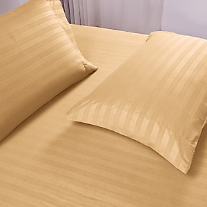 Mocassi Queen Stripe Sheet Set - Luxury Hotel 1800 Premier Bedding Sheets & Pillowcases - Ultra Soft Breathable & Cooling Bed Sheets - Wrinkle Resistant - 6 Piece Set - Queen, Gold