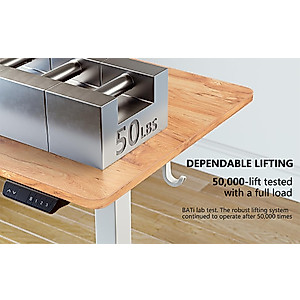 Cubiker Electric Standing Desk, 63 x 24 Inches Height Adjustable with Keyboard Tray, Ergonomic Workstation for Home Office, White Frame/Light Rustic Brown Top