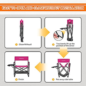 KingCamp Directors Side Table Heavy Duty Support 300LBS Adults with Pockets Outdoor Portable Folding Camp Chair for Beach, Fishing,Trip,Picnic,Lawn,Concert, Oversized, 1-Pink