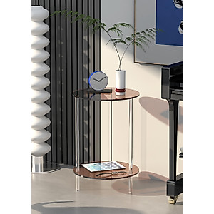 Smitten.Life Acrylic Round Side Table for Small Spaces, 15.7" L x 15.7" W x 22.3" H, Small Nightstand/Bedside/End Table for Living Room, Bedroom, 2-Tier, Dark Yellow