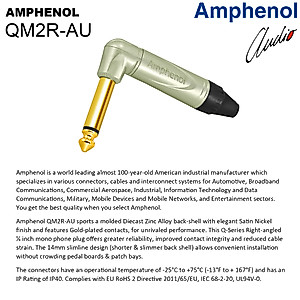 50 Foot - Gotham GAC-1 Ultra Pro (Black) - Premium, Low-Capacitance (21 pf/F) Guitar Bass Instrument Cable - Amphenol QM2R-AU & QM2P-AU ¼ Inch (6.35mm) Gold TS Connectors