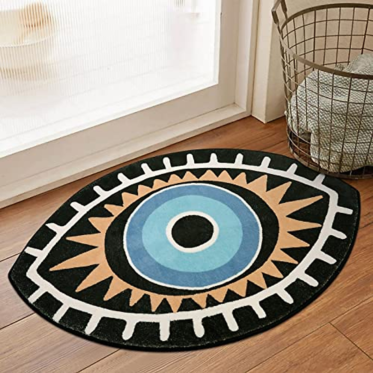 Beeiva Cute Evil Eye Area Rug 2x3 Small Washable Entryway Rug Non-Slip Door Mat Accent Throw Rugs Indoor Floor Carpet for Kitchen Bedroom Bathroom (Black/Multi, 2x3ft)