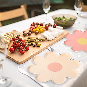 AimFun Daisy Paper Plates Groovy Party Plates Disposable 9inch Flower Shaped Dinner Plates Retro Boho Hippie Plates for Birthday Baby Shower Wedding Bridal Party Decor Supplies (36, Groovy)