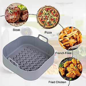 2pcs Air Fryer Silicone Liners Pot Basket 8 Inch Food Safe Non Stick Air Fryer Accessories Reusable Replace Parchment Air Fryer Liner Paper, Fits 3.6 To 6.8QT Air Fryer Square with Heat-proof Gloves