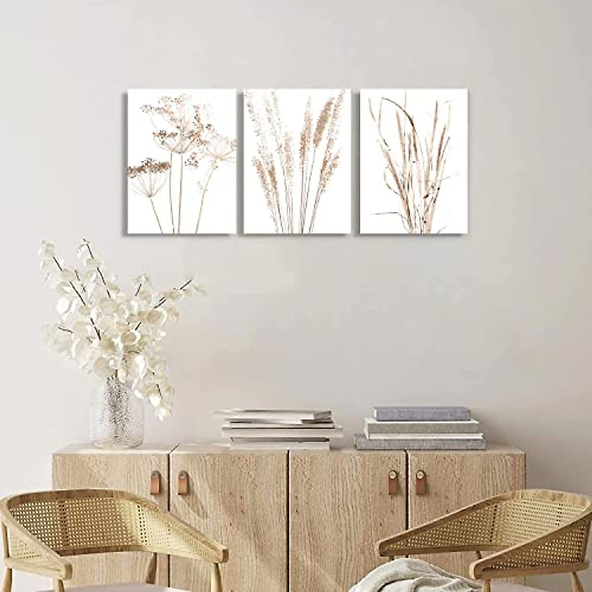 ASTRDECOR Botanical Plant Wall Art Farmhouse Decor Leaf Floral Wall Decor Canvas Wall Art for Living Room Kitchen Boho Home Decor Framed Ready to Hang- 12"x16"x3 Panels