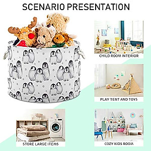 ALAZA Large Storage Basket for Toys Cute Baby Penguins Star Round Blanket Basket Baby Laundry Hamper Canvas Organizer Bin Box Cotton Rope Collapsible Bucket Pillow Home Decor