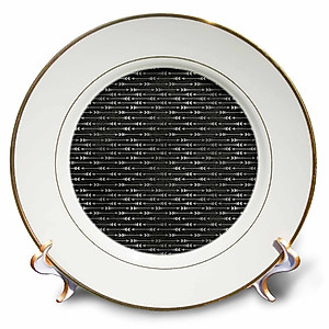 3dRose 8 inch Porcelain Plate - Black and Image Of Silver Arrow Pattern Patterns