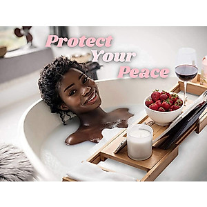 Luxury Bamboo Bathtub Caddy Tray with Two Free Bath Bombs, Soap Holder, and Non-Slip Silicone Grips - Durable and Solid - Expandable Organizer with Removable Spa Trays