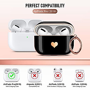 Maxjoy Airpods Pro 2 Case Cover,Cute Electroplating with Gold Heart Pattern with Lanyard Shockproof Cover for Girls Woman Airpods Pro 2 Generation Case-Black