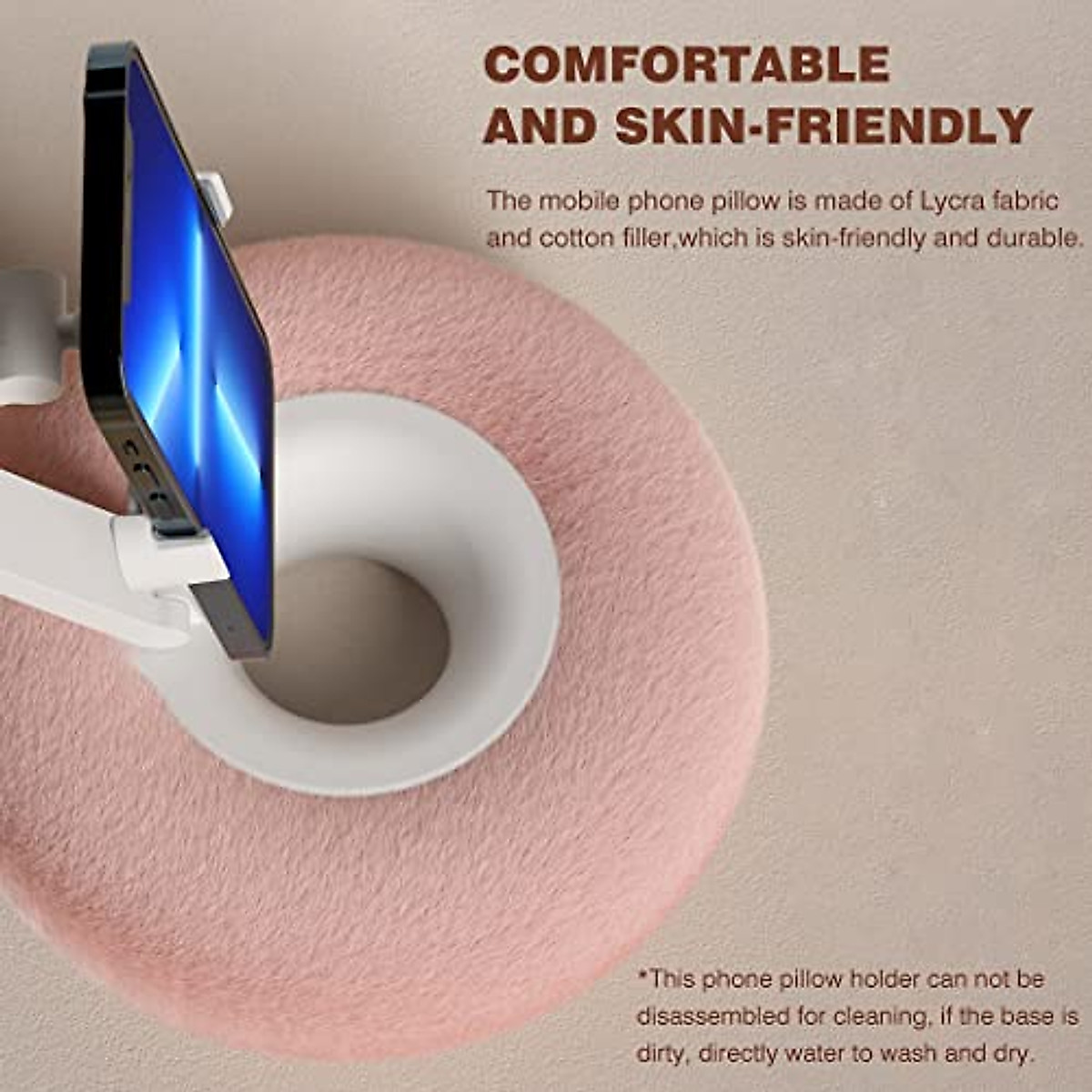 Gooseneck Cell Phone Holder Bed, Angle Height Adjustable Soft Pillow Holder for Bed,Compatible with 14 Pro Max 13 Pro Max ect.,Samsung S10 S9 S8 & Other (Pink)