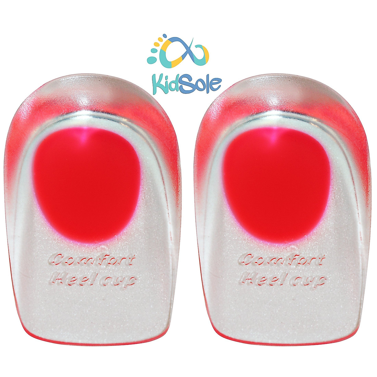 2 Pack - KidSole Shock Absorbing Lightweight Gel Heel Cups for Kid's with Sensitive Heels, Heel Spurs, Plantar Fasciitis, or Ankle Pain (Pink) (Red) (Pink Kids Size 2-6) (Pink Kids Size 2-6)