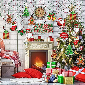 30 Pcs Christmas Hanging Foil Swirl Decorations Set Xmas Holiday Snowman Elk Sign Hanging Swirls Ceiling Decorations for Indoor Outdoor Xmas Holiday Party Supplies (Santa Bell Snowman)