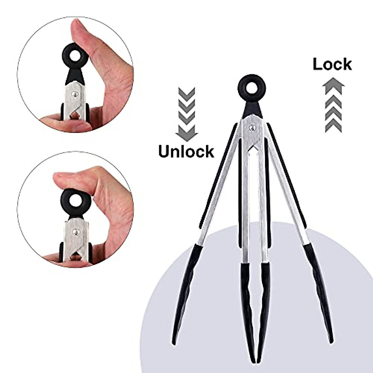 7"+9"+12" Silicone Kitchen Tongs Set, Cooking Tongs with Silicone Tips and Stainless Steel Handle, Heat Resistant Tongs for Grilling Cooking Barbecue Buffet Salad Serving, 7/9/12 Inches (Black)