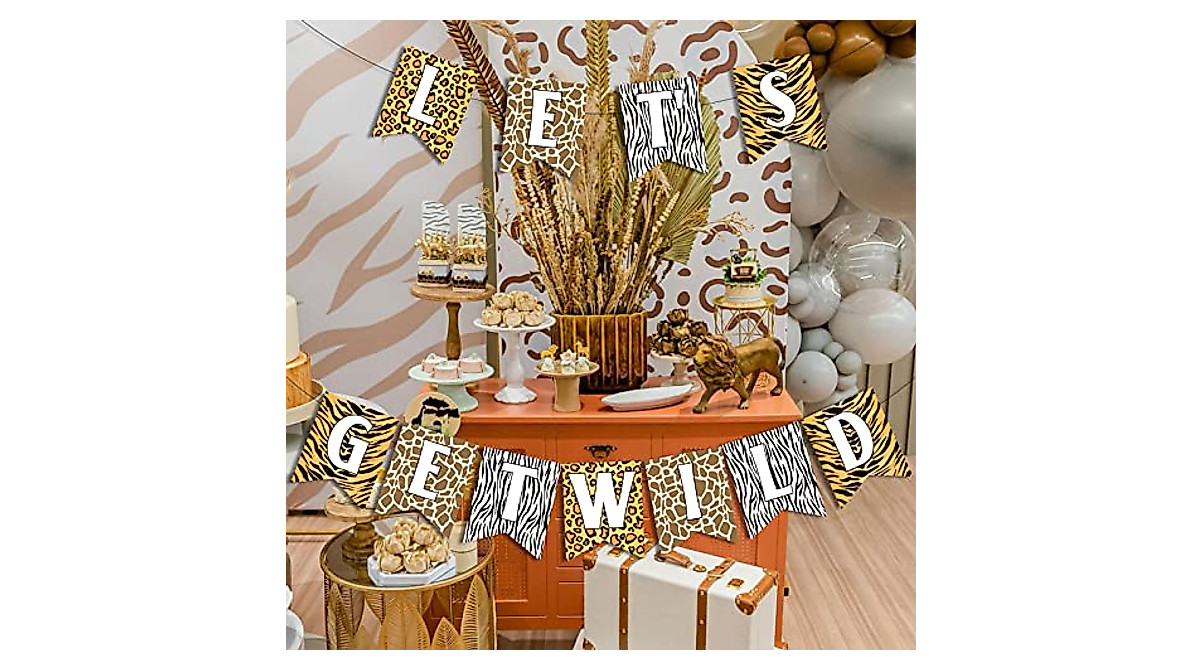 Let's Get Wild Banner - Fun Jungle Safari Party Decorations