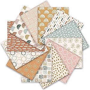Whaline 12Pcs Boho Cotton Fabric Bundles Boho Rainbow Sun Circle Raindrops Fat Quarters Sewing Fabrics for DIY Handmade Crafting, 18 x 22 Inch