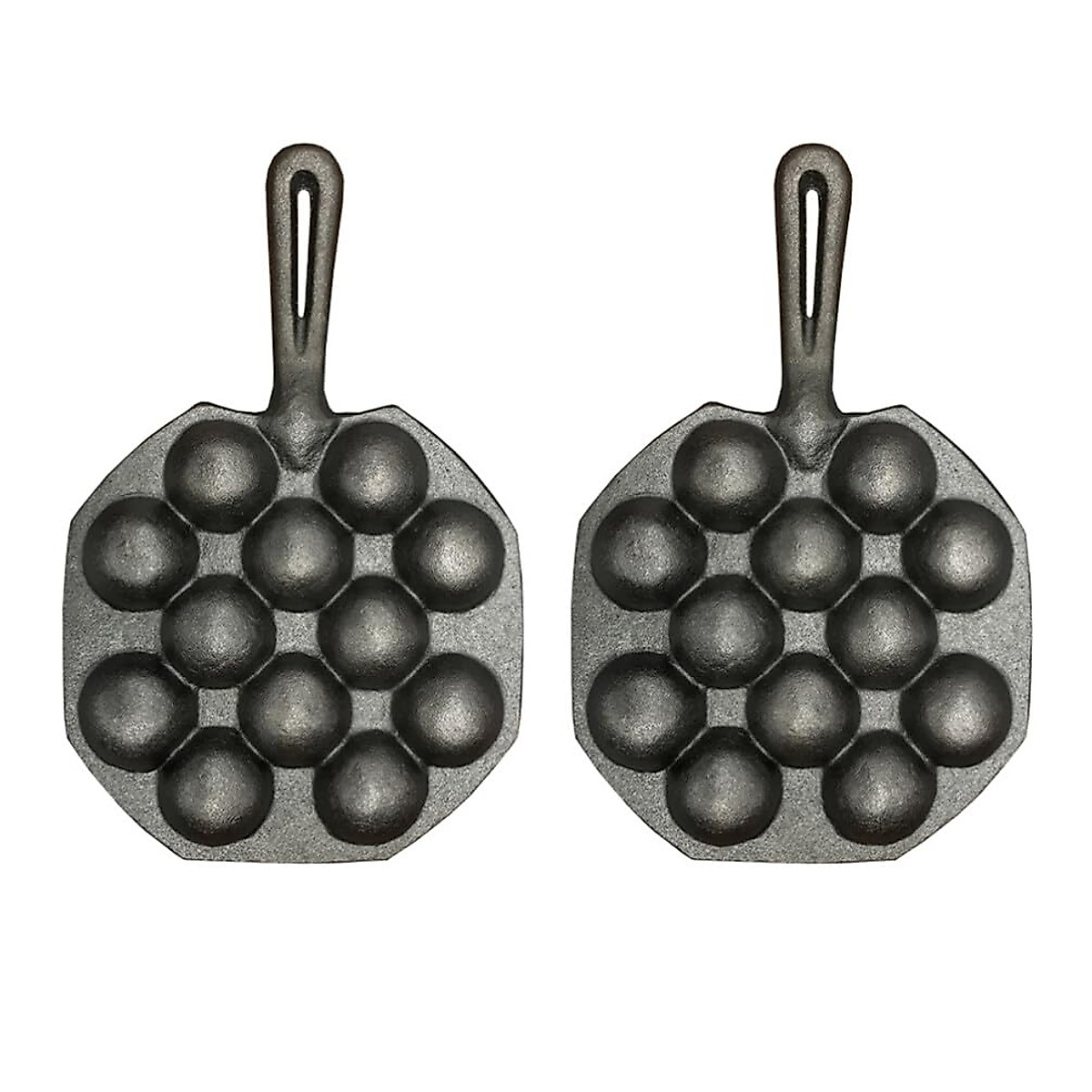 DOITOOL 2 Pcs Cast Iron Takoyaki Pan,12 Hole Heavy Duty Takoyaki Grill Pan,Non-Stick Takoyaki Maker Mold Skillet Baking Tray Octopus Meatball Maker