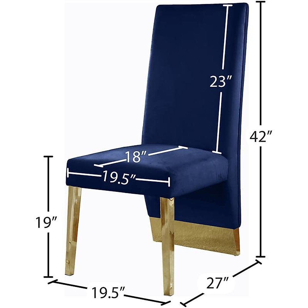 Meridian Furniture Porsha Collection Modern | Contemporary Dining Chair with Deep Channel Tufted Back and Sturdy Metal Legs, Set of 2, 19.5" W x 27" D x 42" H, Navy Velvet Upholstered