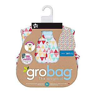 Tommee Tippee Grobag Baby Cotton Sleeping Bag, Sleeping Sack - 1.0 Tog for 69-74 Degree F - Rouge Zig Zag - Medium Size, 6-18 months, Rouge, 6-18 Months