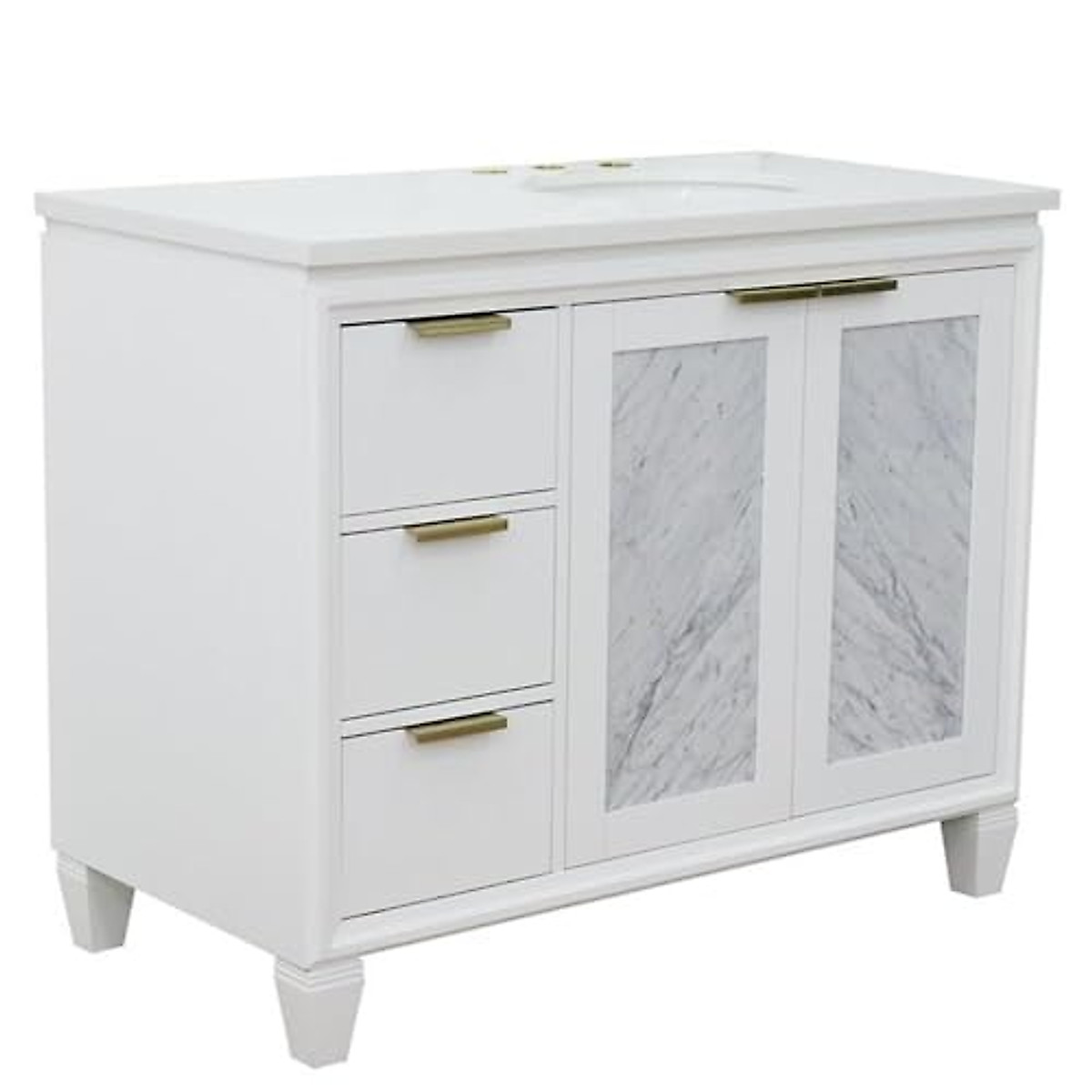 Trento 43" Solid Wood Vanity with Right Oval Sink in White Quartz Stone