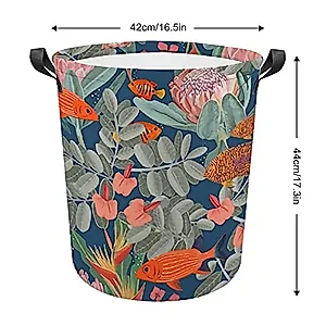 Laundry Basket Tropical Fish And Florals Foldable Laundry Hamper with Handles Collapsible Laundry Bucket for Toy Clothes Book