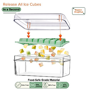 longzon Mini Ice Cube Tray with Lid and Bin, 60 pcs Ice Cube Trays for Freezer, Ice Cube Mold, Ice Molds Spill-Resistant Removable Lid & Ice Scoop, Ice Cube Tray Mold for Whiskey Cocktail, Tea, Coffee