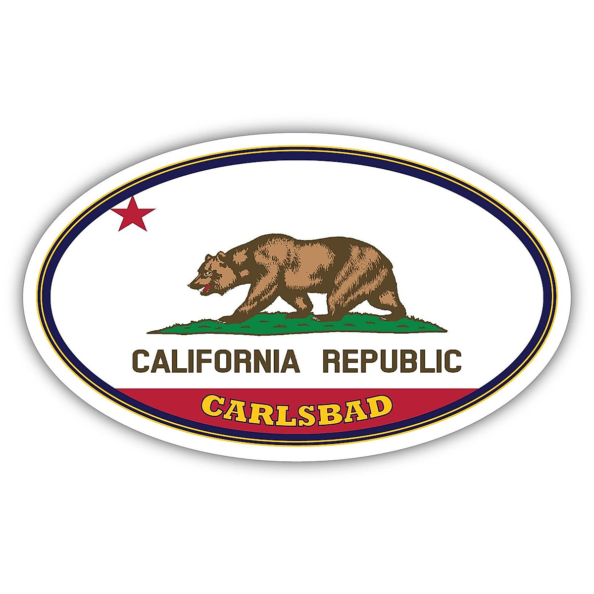 Carlsbad City California State Flag | CA Flag San Diego County Oval State Colors Bumper Sticker Car Decal 3x5 inches