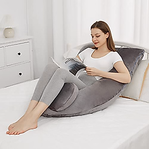 JOHNPEY Pregnancy Pillows for Sleeping, U Shaped Full Body Pillow - Pregnancy Must Haves Maternity Pillow with Removable Velvet Cover, 55inch, Dark Gray