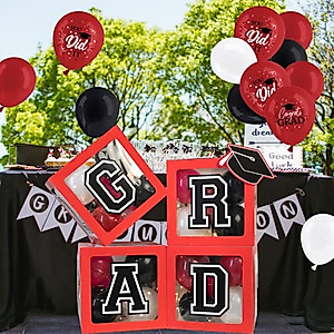 DAZONGE Graduation Party Decorations 2023 - Set of 4 Red Balloon Boxes with 40 Latex Graduation Balloons & 4 Light Strings - So Proud of You Graduation Decorations for Any Grades Ceremony