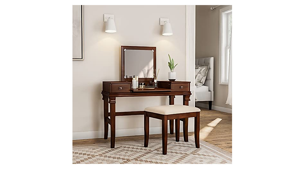 Linon Angela Walnut Vanity Set - Elegant & Functional