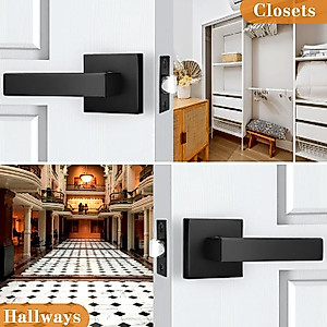 Probrico 6 Pack| Matte Black Passage Levers for Hall and Closet, Square Heavy Duty Interior Keyless Door Handles, Reversible for Left Right Sided Doors
