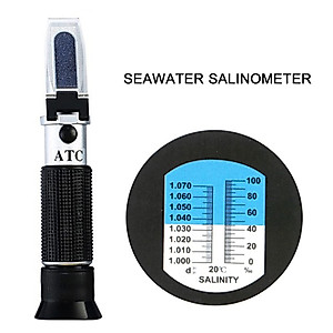Salinity Meter, 0‑100 PPT 1.000‑1.070 Wear Resistant Aluminum Alloy Salinity Refractometer for Marine Monitoring
