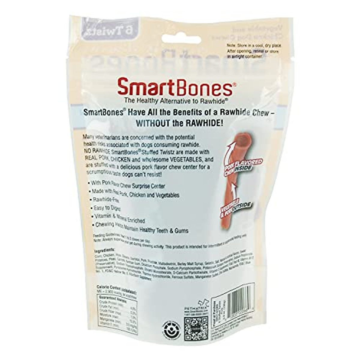 SmartBones Stuffed Twistz 6 Count, Rawhide-Free Chews For Dogs Stuffed With Pork Flavor