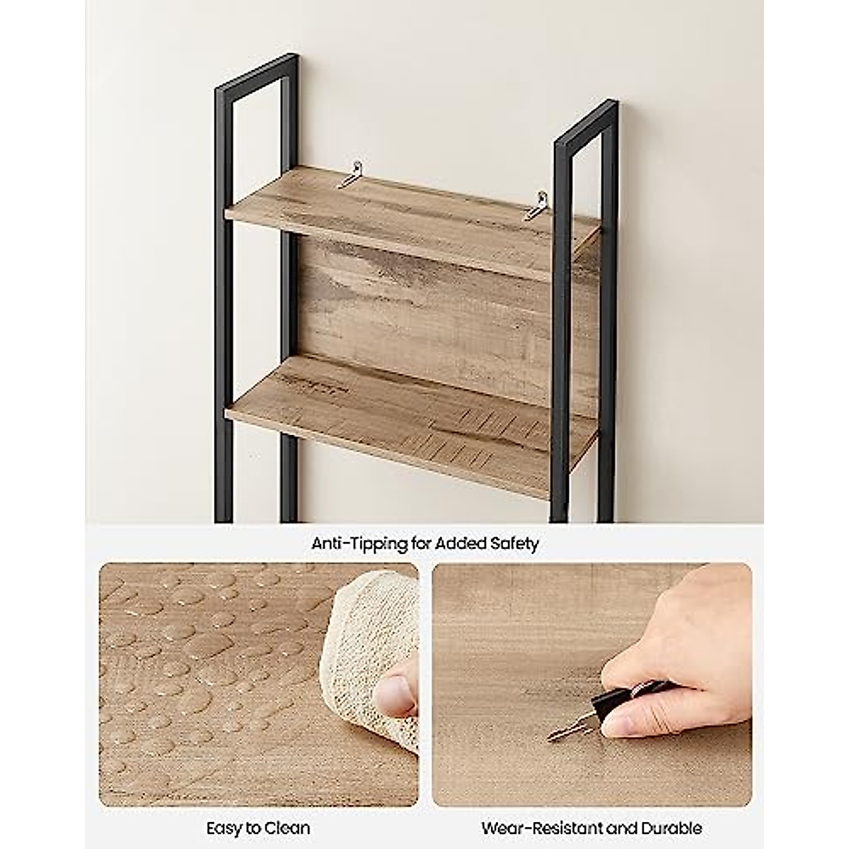 VASAGLE 5-Tier Bookshelf, Book Shelf, Industrial Bookcase, with Steel Frame, for Living Room, Home Office, Bedroom, 9.4" D x 24.4" W x 65" H, Rustic Walnut + Black