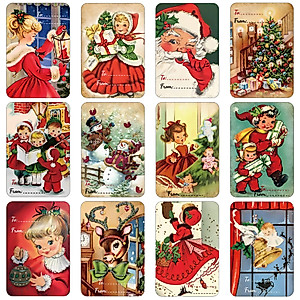 500 PCS Vintage Christmas Gift Tags Stickers Xmas Labels Merry Christmas Decals Claus Name Tag Stickers for Christmas Festival Decorative Presents Labels Decals Wrapping Party Favors Decorations