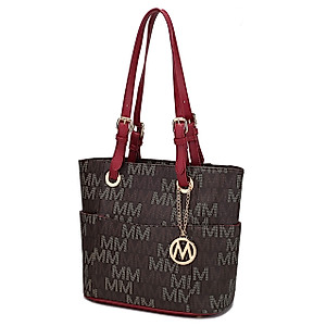 MKF Shoulder Bag for Women: PU Leather Top Handle Tote Handbag – Lady Fashion Satchel Pocketbook, Signature Purse Red